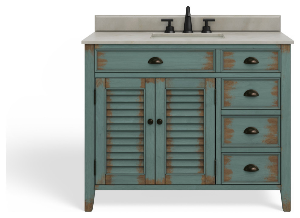 Calusa 42" Single Bathroom Vanity, Distressed Teal Blue With White ...