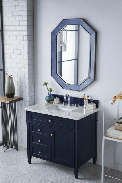 Brittany 36" Victory Blue Single Vanity, 3 Cm Carrara Marble Top ...