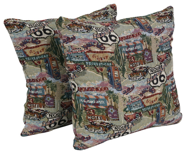 17" Tapestry Throw Pillows With Inserts, Set of 2, Route 66 ...