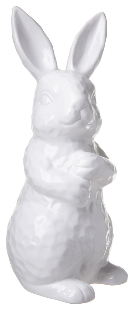 Ceramic Standing Rabbit Figurine Gloss White Finish - Contemporary ...