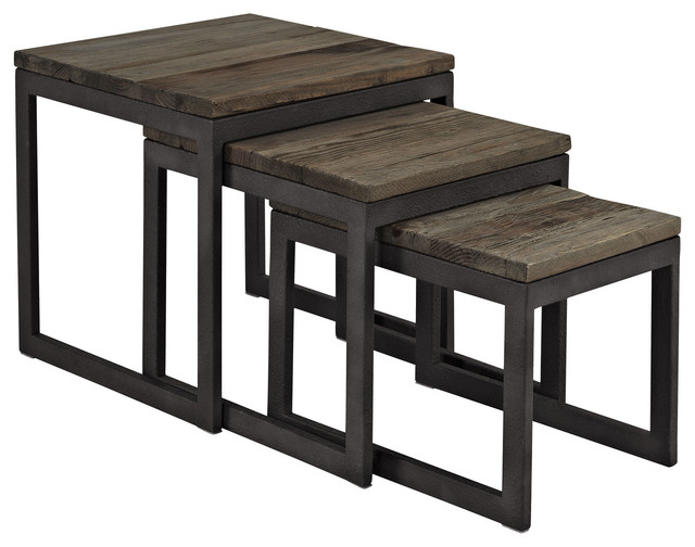 Modern Brown Covert Wood Top Nesting Table, 15.5 Modern Brown Covert Wood Top Nesting Table, 15.5