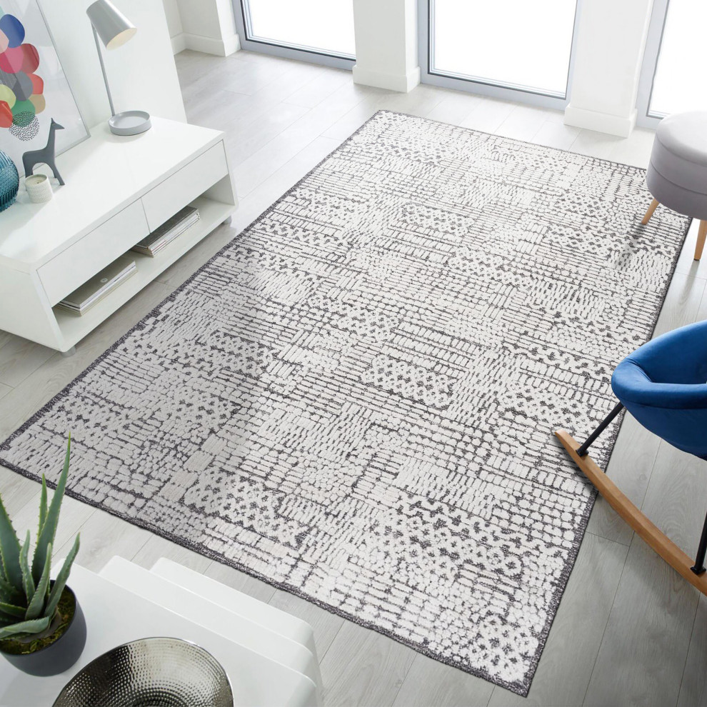 Ivory Contemporary Geometric Transitional High-Low Area Rug ...