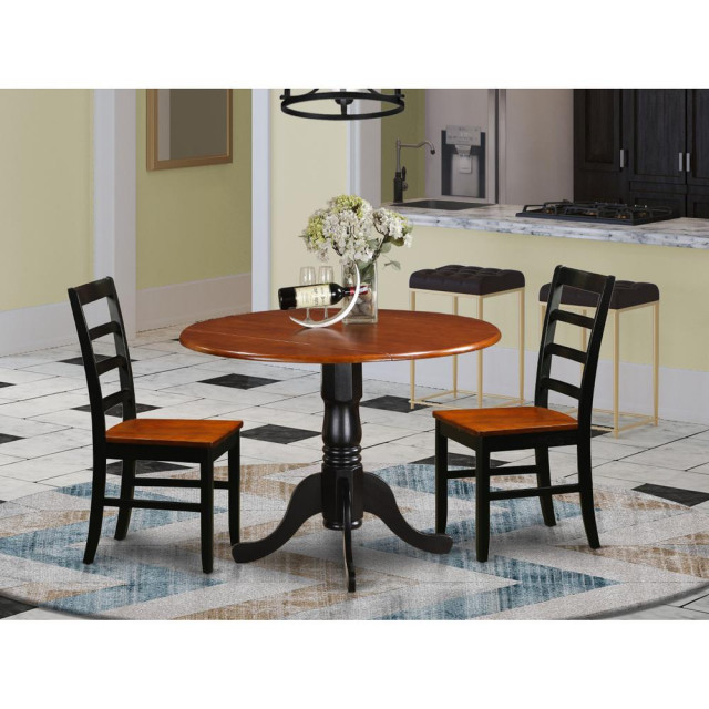 3-Piece Kitchen Table Set, Dining Table and 2 Wooden Chairs, Black ...