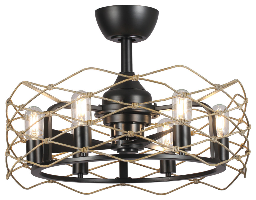 22 in Cage Ceiling Fan With 3 Blades and Remote Control Matte Black ...