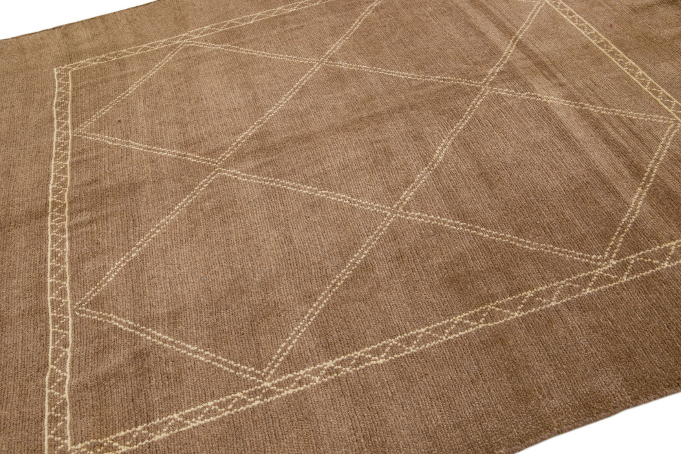 Modern Moroccan Style Light Brown Handmade Geometric Square Wool Rug by ...