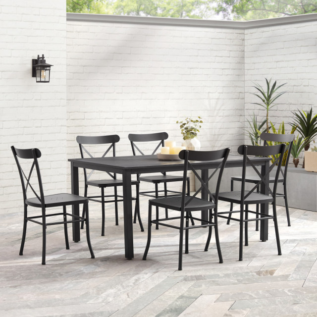 Astrid 7Pc Outdoor Metal Dining Set Matte Black Dining Table and 6 Chairs - Industrial - Outdoor ...