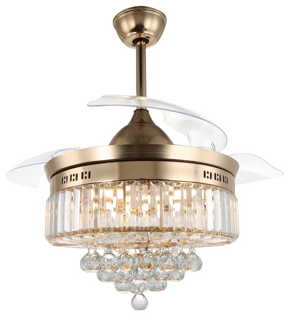 Modern Crystal Drum Bladeless Ceiling Fan with Light and Remote, 3 ...
