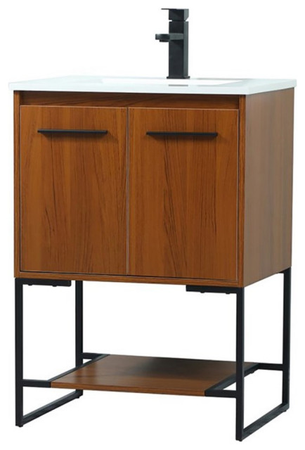 Elegant Decor Sloane 24" MDF and Steel Single Bathroom Vanity in Teak ...