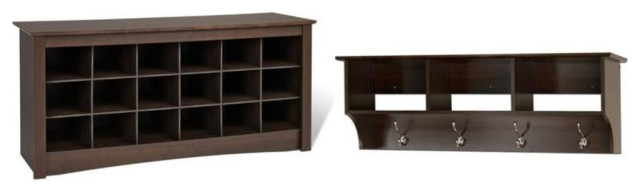 Home Square 2-Piece Set with Entryway Cubbie Shelf Coat Rack & Storage ...