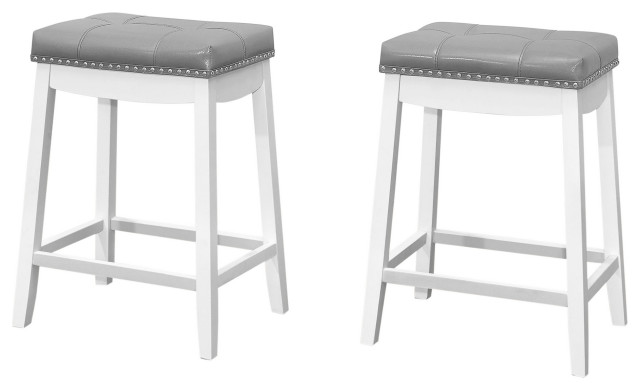 Bar Stool, Set Of 2, Counter Height, Saddle Seat, Kitchen, Wood, Black ...