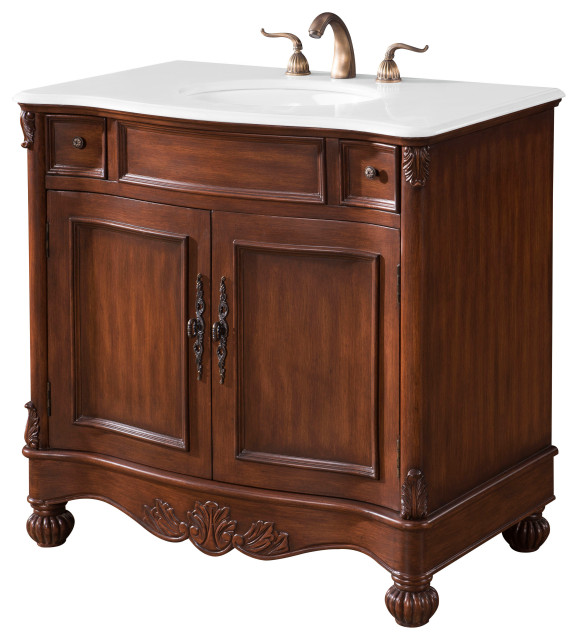 48" Single Bathroom Vanity, Teak Color With ivory white engineered ...