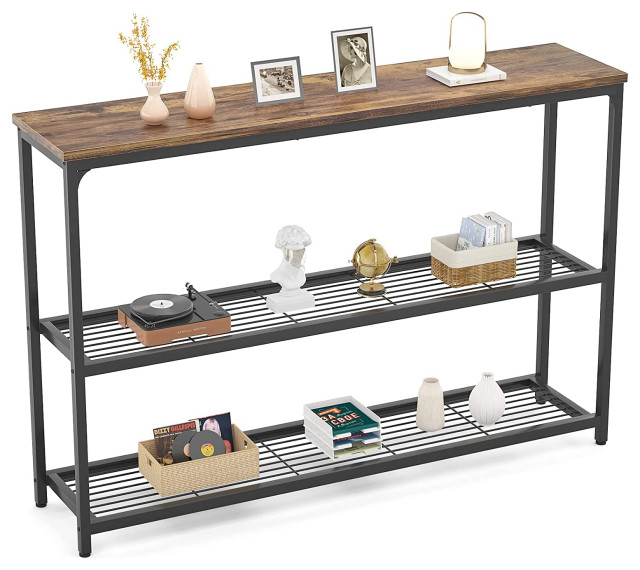 48 Inch Long Console Table with Double Mesh Shelves - Contemporary ...