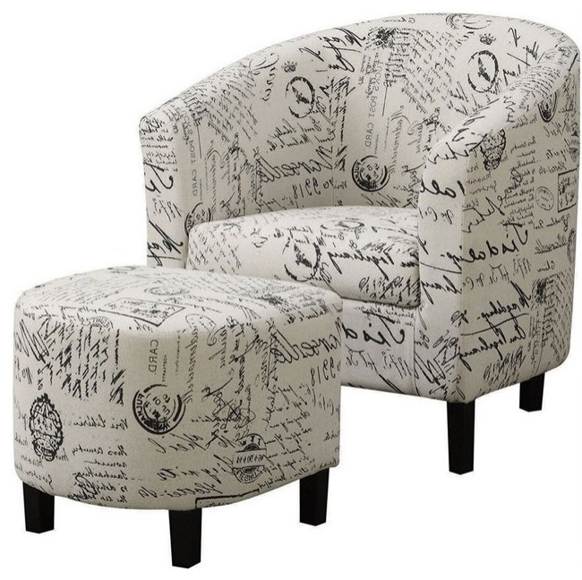 Off-White Upholstered Barrel Accent Chair and Ottoman with French ...