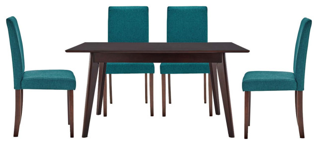 Side Dining Chair and Table Set, Fabric, Drak Brown Beige, Modern, Cafe ...