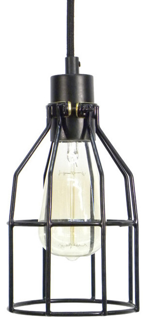 Round Cage Pendant Light, Black - Industrial - Pendant Lighting - by ...