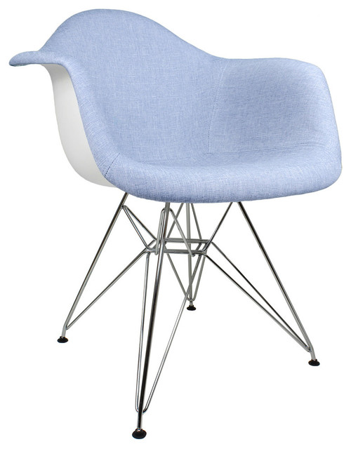 Blue Denim Fabric Upholstered Accent Arm Chair, Metal Eiffel Legs ...