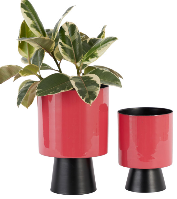 Red Metal Modern Planter, 14", 11" - Contemporary - Indoor Pots And ...