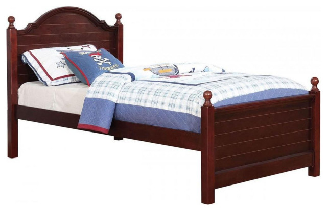 Full Size Bed with Plank Panel Headboard and Block Legs, Brown ...