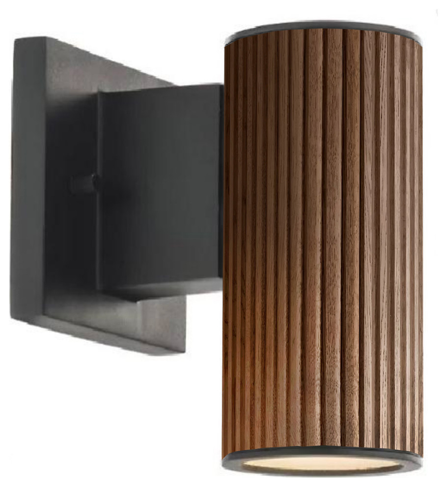 Tambo Wall Sconce - Dark Walnut Wood Finish, Weathered Brass, Dimmer ...