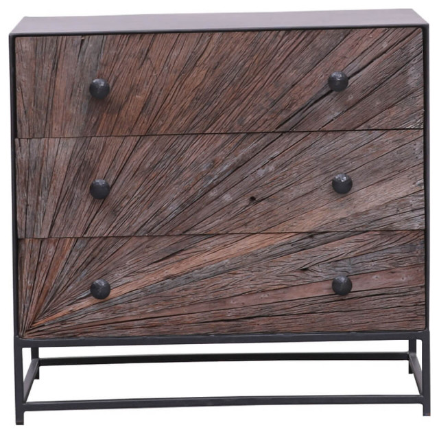 Corsica Sunburst Solid Wood Rustic Industrial 3 Drawers Short Dresser ...