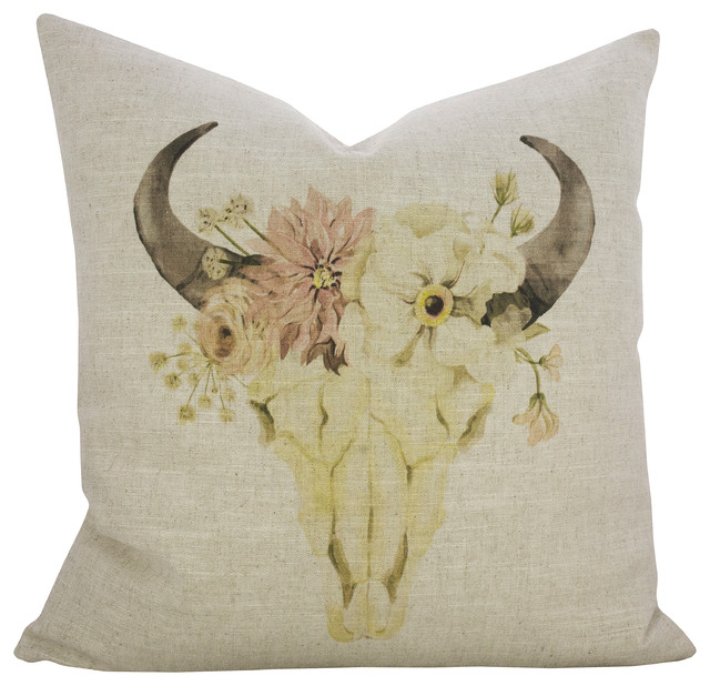 Floral Skull Linen Pillow, 20x20" - Contemporary - Decorative Pillows ...