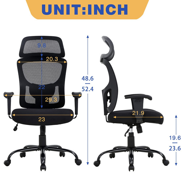 Comfortable Executive Mesh Swivel Chair with Wide Seat, Lumbar Support ...