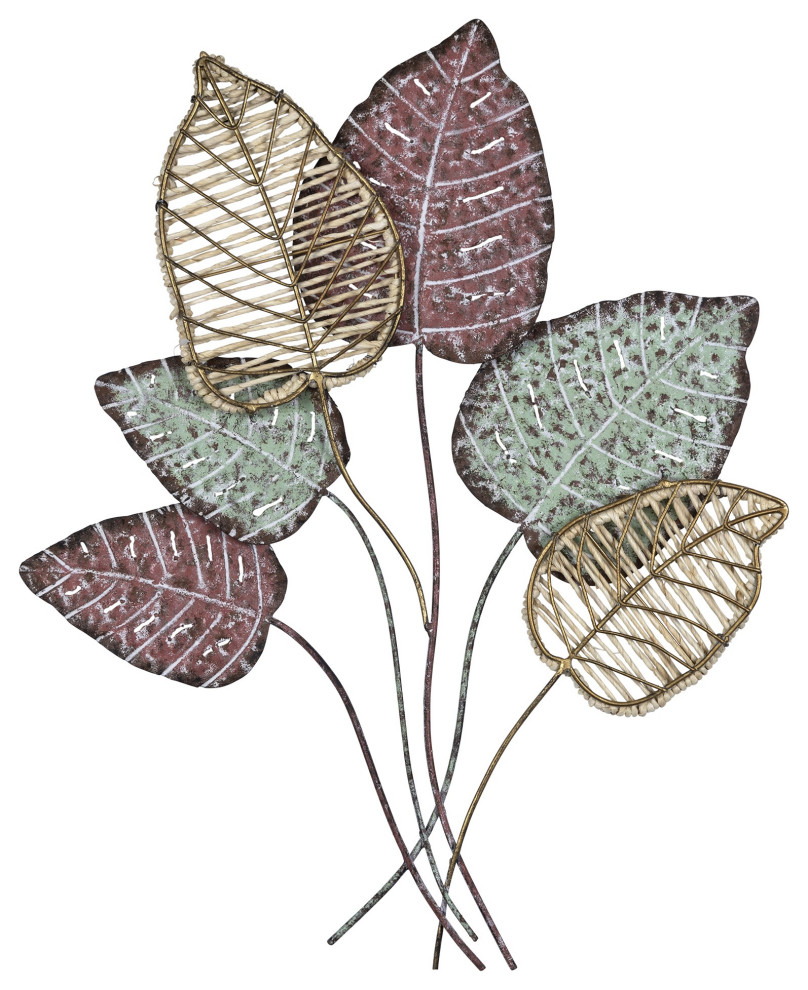 Botanical Metal Wall D"cor With Rattan Detailing - Contemporary - Metal ...