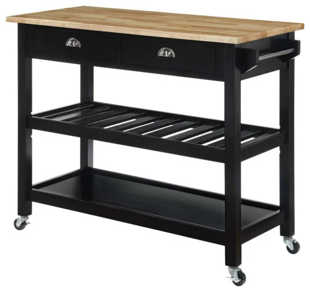 Classic Kitchen Cart, Butcher Block Top & Drawers With Curved Pulls ...
