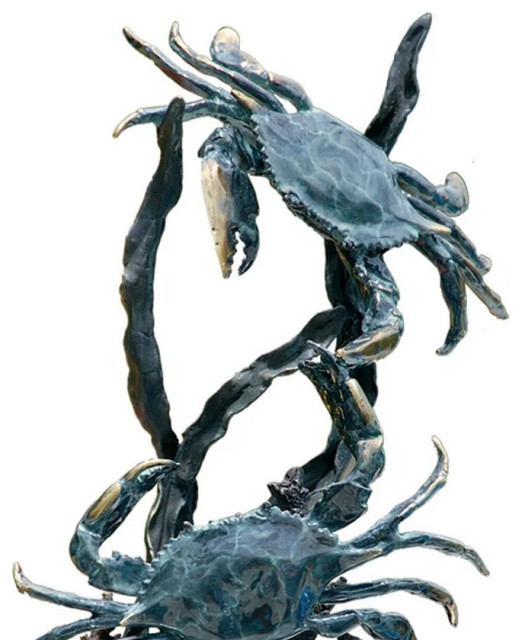 Hand Finished Fighting Blue Point Crabs Statue, One Size - Beach Style ...