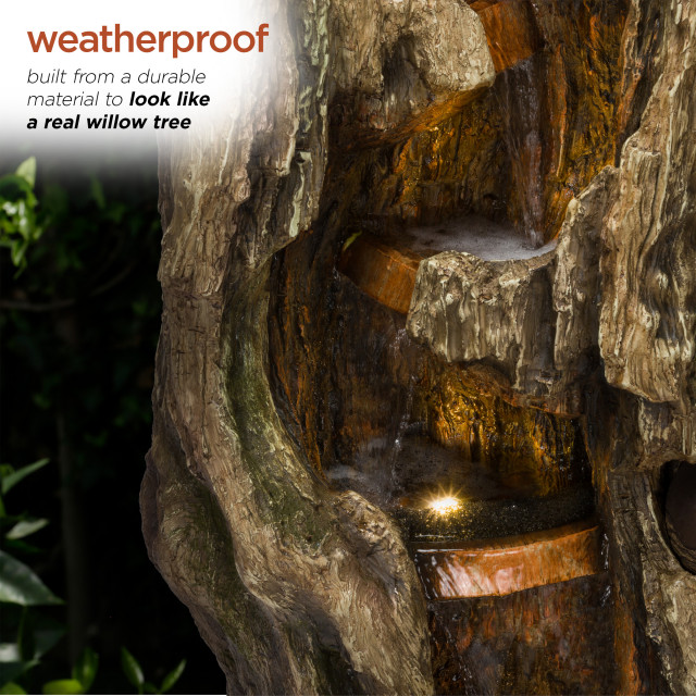 52" Tall Indoor/Outdoor Waterfall Willow Tree Fountain With LED Lights ...