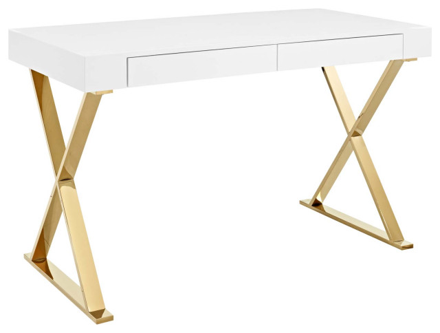 Sector Stainless Steel Office Desk, White Gold - Contemporary - Desks ...