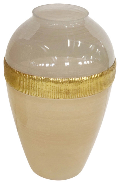 Glass Frame Vase with Tapered Body Design, Beige and Brass ...