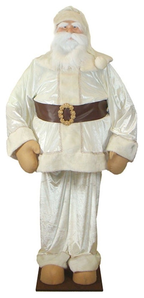 Huge 6' Life-Size Deluxe Cream Velvet Santa Claus, Sitting or Standing ...