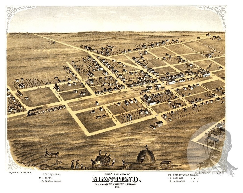 Old Map of Manteno Illinois 1869, Vintage Map Art Print, 18"x24 ...