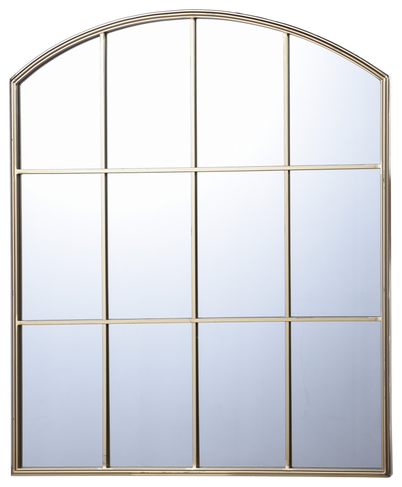 Iuka Farmhouse - Metal Window Pane Wall Mirror - Bright Gold Finish ...
