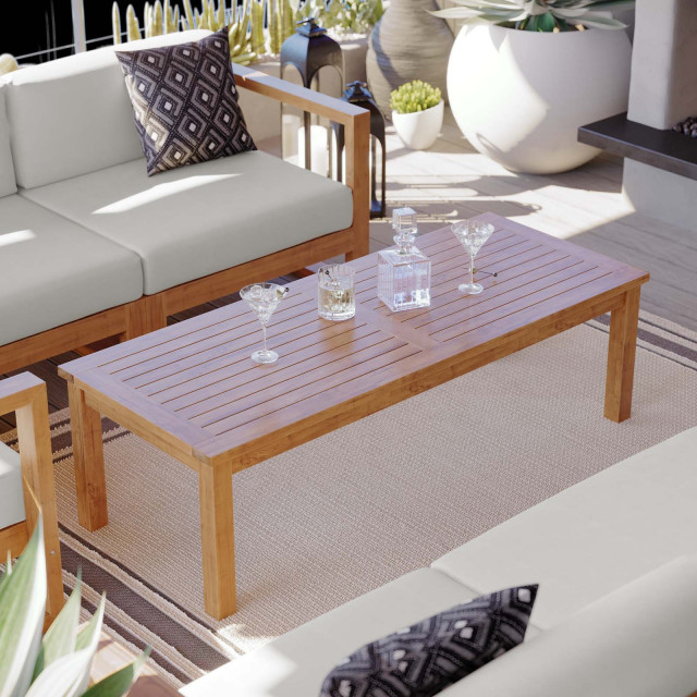 Lounge Coffee Table, Rectangular, Brown Natural, Wood, Modern, Outdoor ...