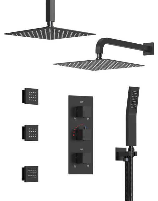 Dual Heads 12" Rain Shower System With Handheld & Body Jets ...