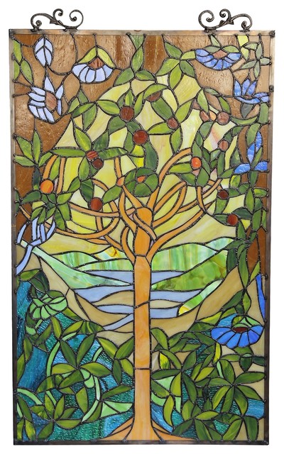 Eden Tiffany-Glass "Tree Of Life" Window Panel - Victorian - Stained ...