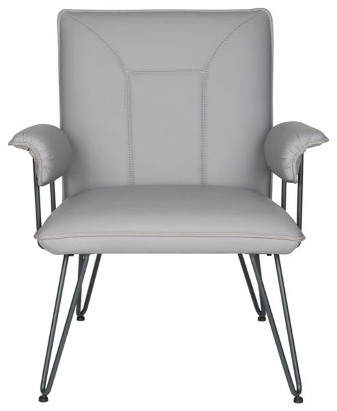 Angie 17.3" Mid Century Modern Leather Arm Chair, Gray/Black ...