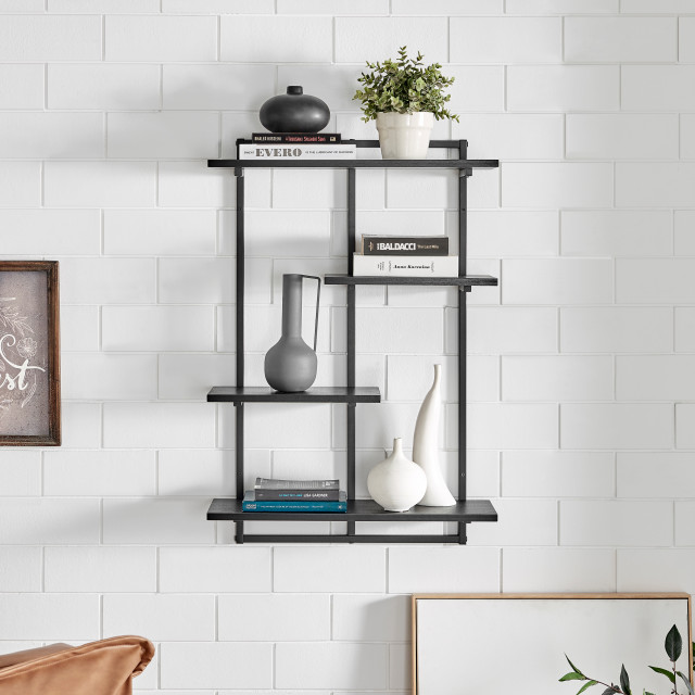 Rhodes 4 Tier Modern Floating Windowsill Shelf With - Industrial ...