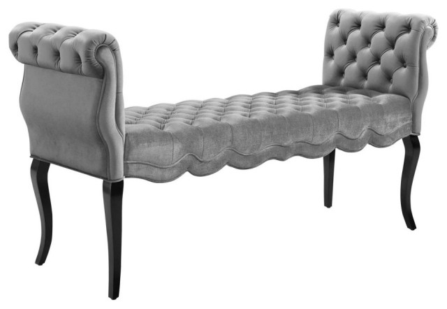 Lea Light Gray Chesterfield Style Performance Velvet Bench ...