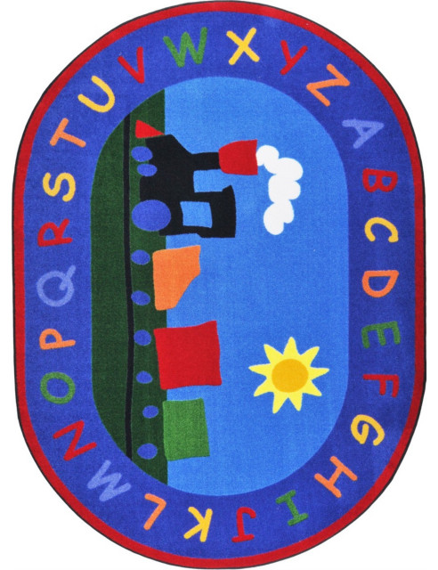 Tiny Train 7'8" x 10'9" Oval area rug in color Multi - Contemporary ...