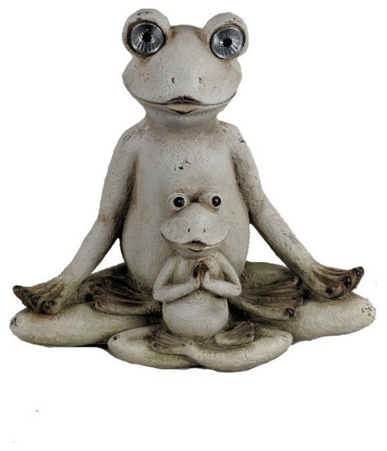 16" Antiqued White Pair of Yoga Frogs Solar Outdoor Statue - Eclectic ...