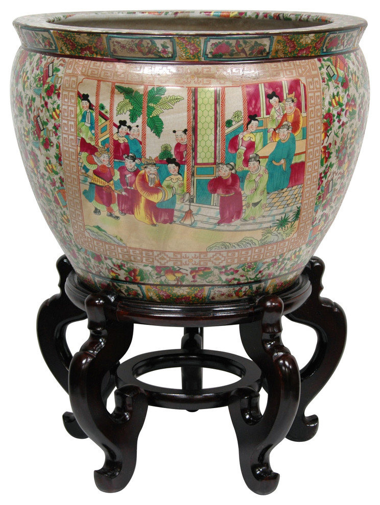 20" Rose Medallion Porcelain Fishbowl - Traditional - Decorative Bowls ...