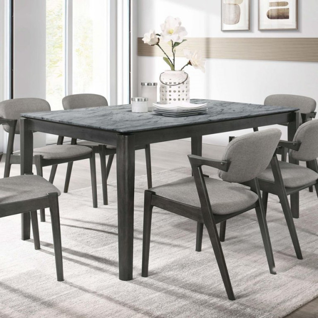 Contemporary Dining Table, Hardwood Legs With Elevated Faux Marble Top ...