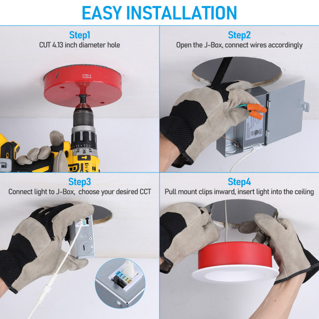 4 Pack 6" 5CCT Fire Rated LED Recessed Lights, Deep Baffle Recessed ...