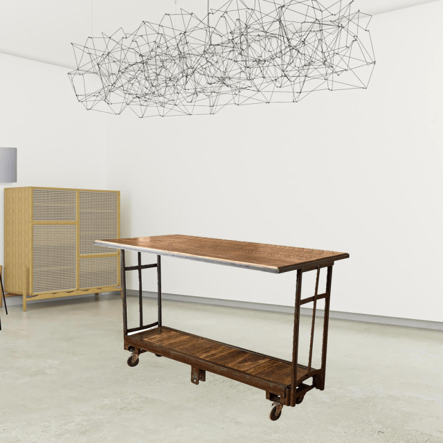 64" Brown And Black Rustic Solid Wood High Top Bar Table - Industrial ...