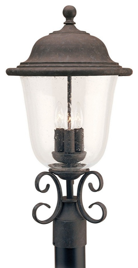 3 Light Outdoor Post Lantern Oxidized Bronze Clear Seeded Glass ...