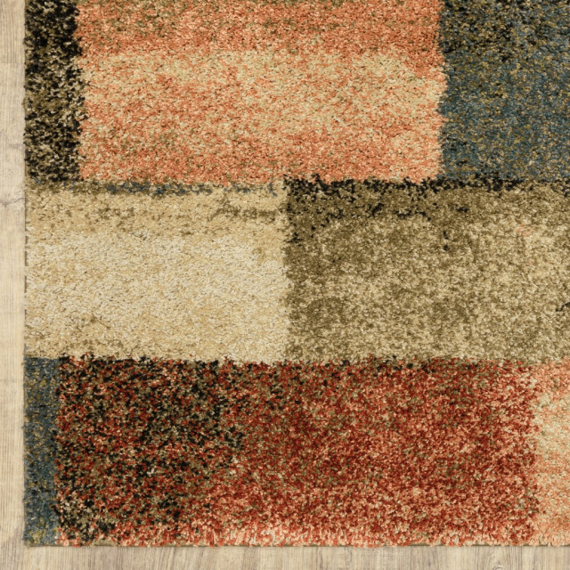 5' x 8' Teal Machine Woven Geometric Bricks Indoor Area Rug ...