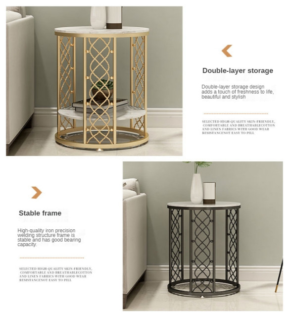 Marble Wrought Round Small Coffee Table, Dia19.7" - Contemporary ...